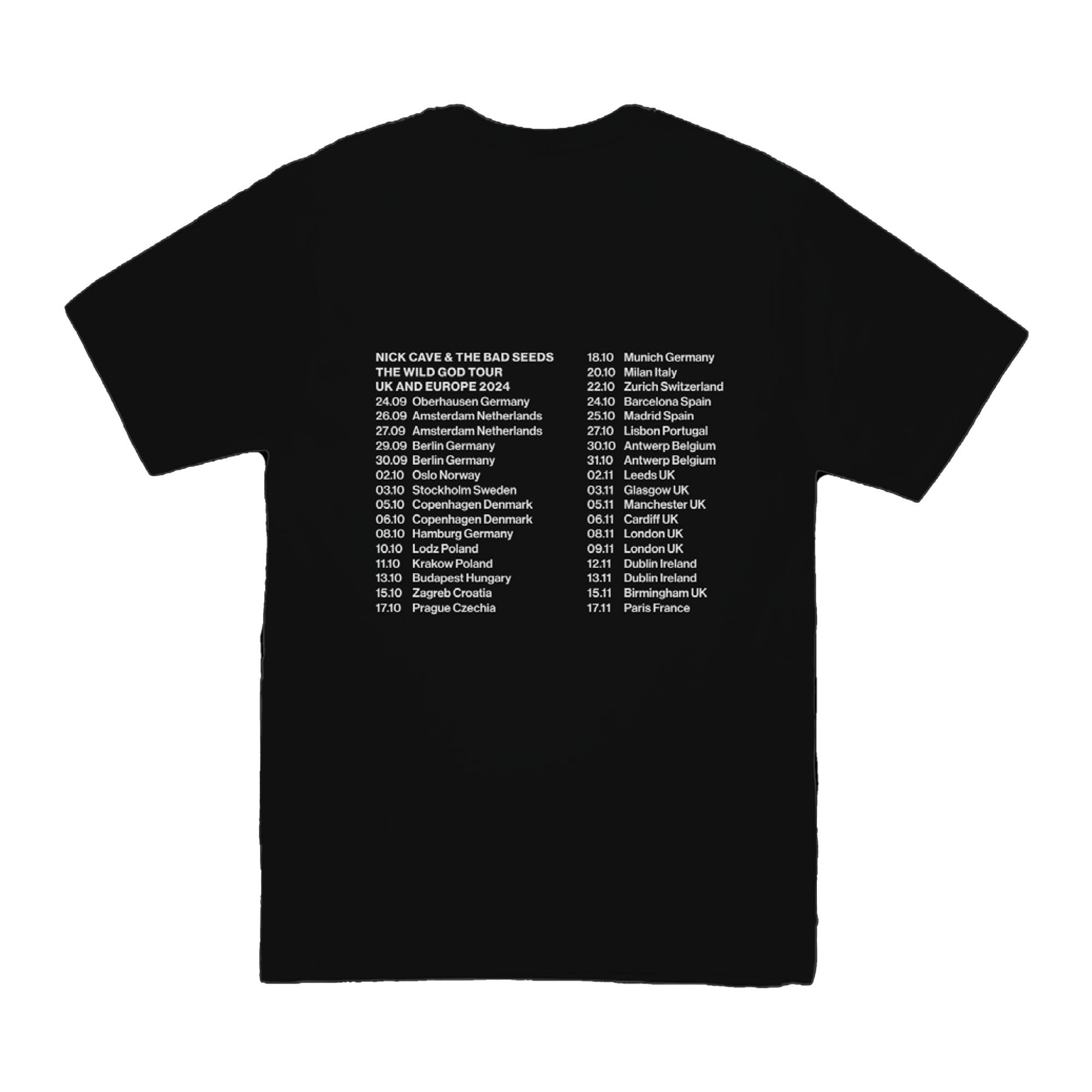 Wild God EU UK 2024 Tour Black T-Shirt | Nick Cave | Official Store